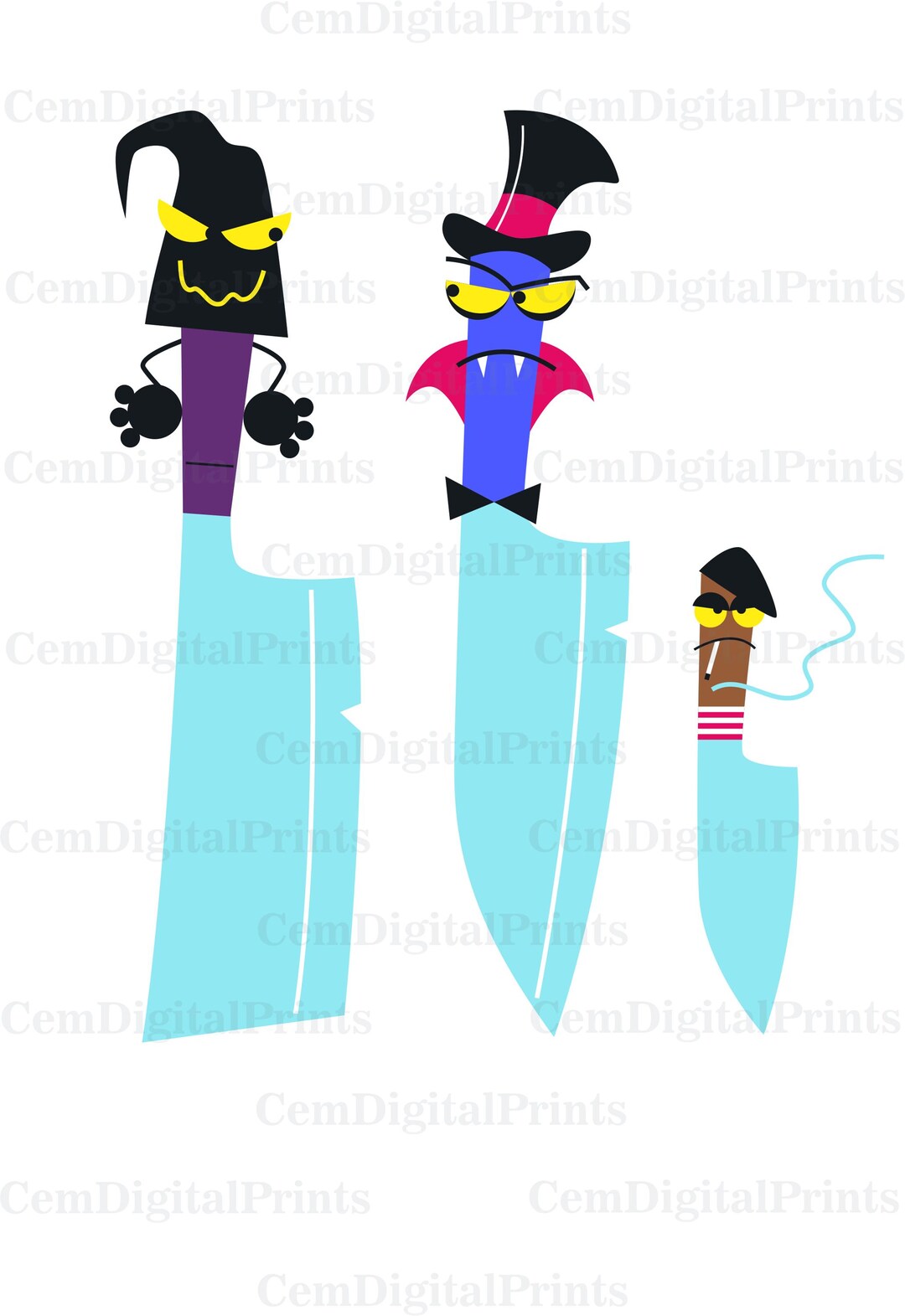 Funny Kitchen Knives Art Print: Colorful Foodie Wall Decor (digital ...
