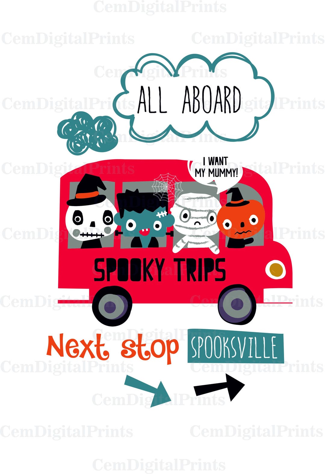 Cute Spooky Monster Bus Halloween Design | Baby Bodysuit, Kids T-shirt ...