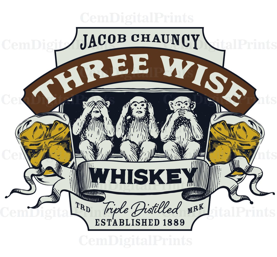 Three Wise Monkeys Whiskey Label Art Print – Vintage Bar Decor (digital ...