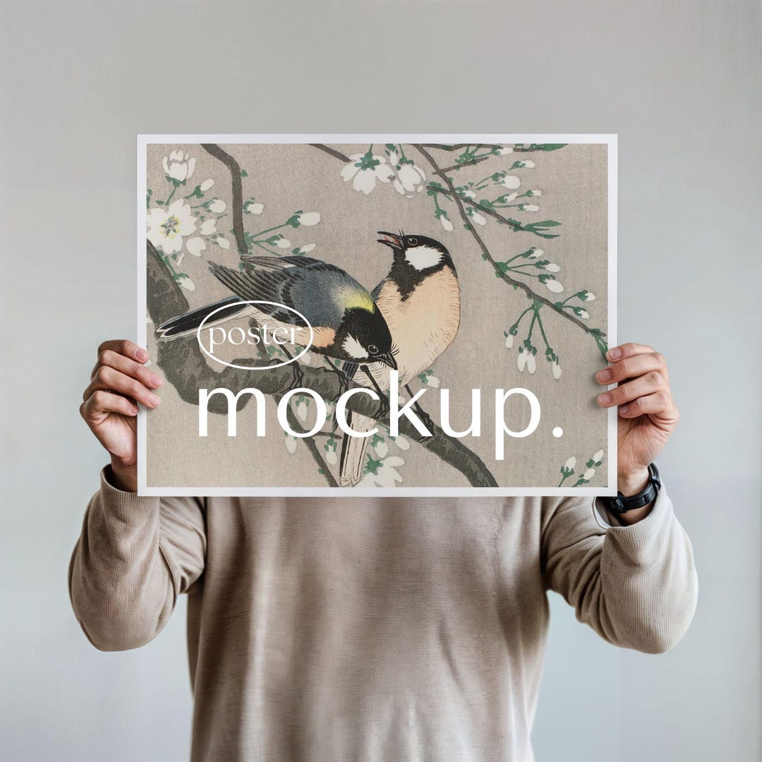 Horizontal Poster Mockup, 3x4 Poster With Man, PSD & JPG, Digital ...