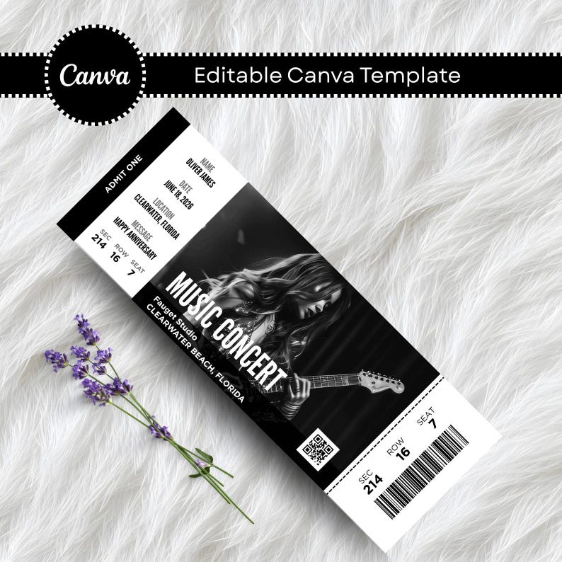 Editable Concert Ticket Canva Template | DIY Printable Concert Ticket ...