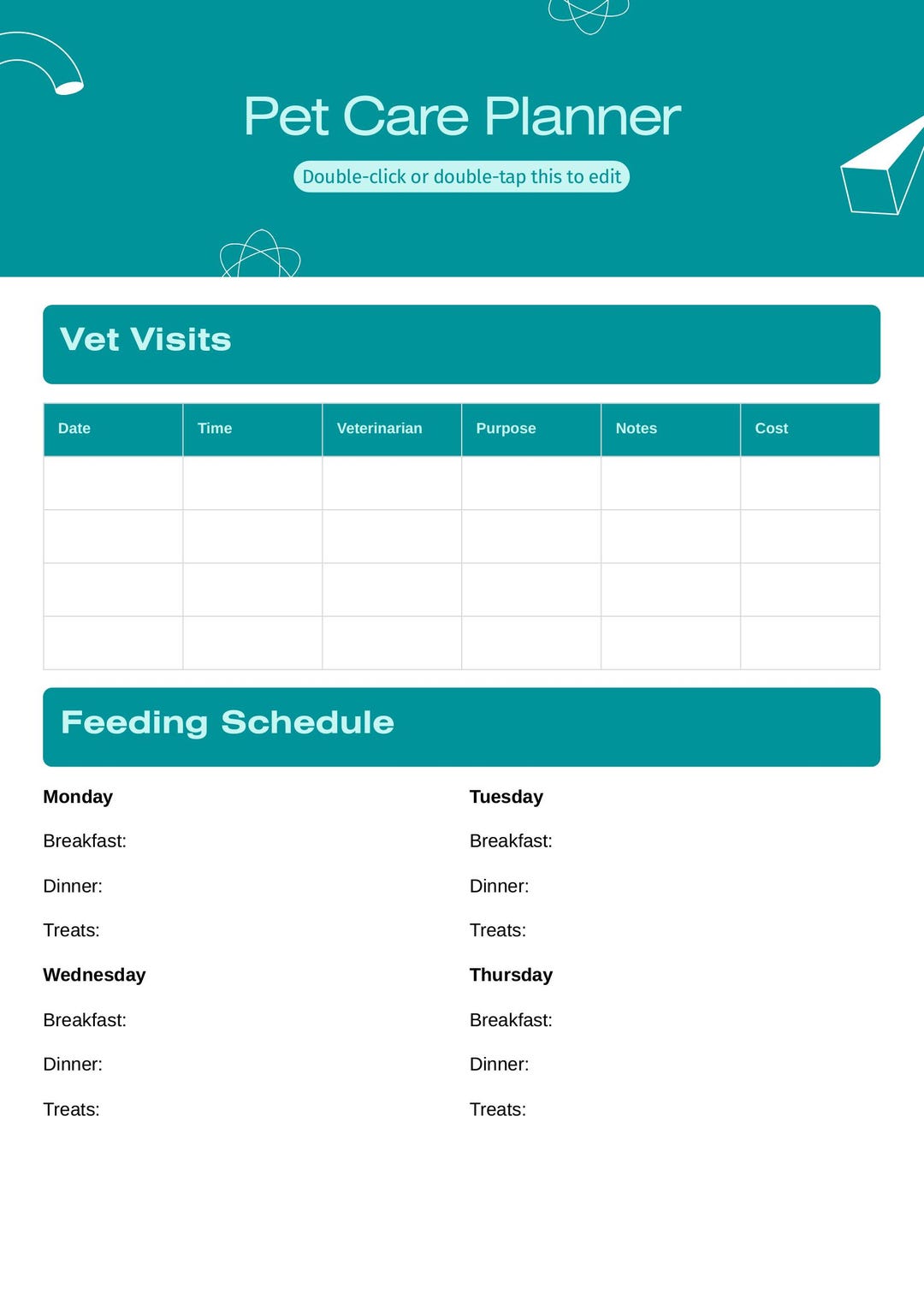 Printable Pet Care Planner | Pet Feeding Schedule & Vet Visit Tracker ...