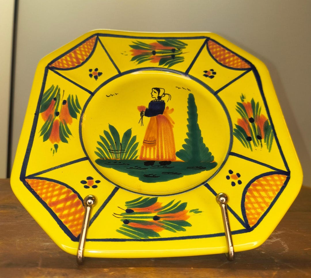 Hand - Painted Quimper Soleil Yellow Ceramic Salad Plate - Etsy