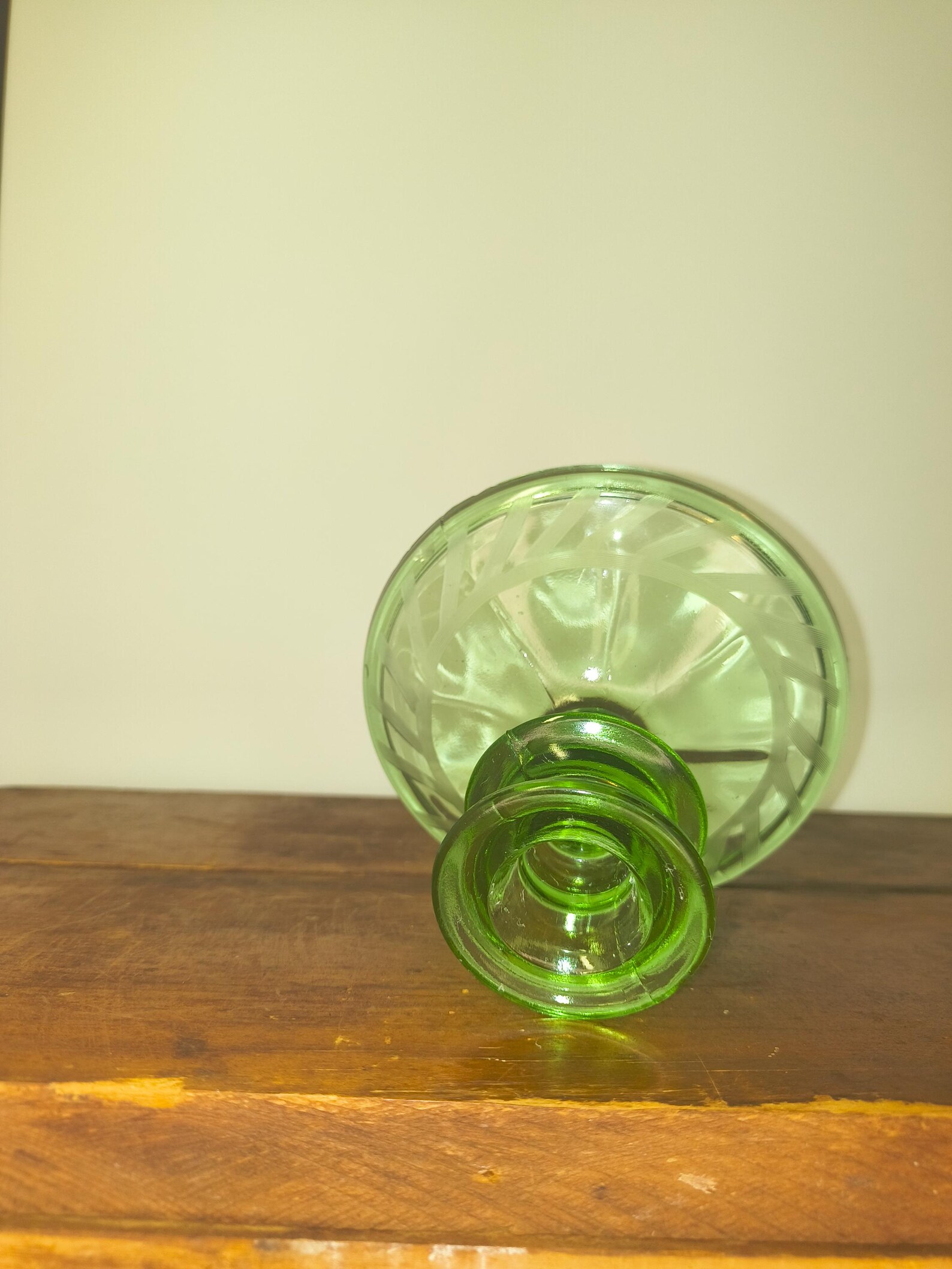 A Pair of Vintage Green Depression Candlestick With Etched Leaf Design ...