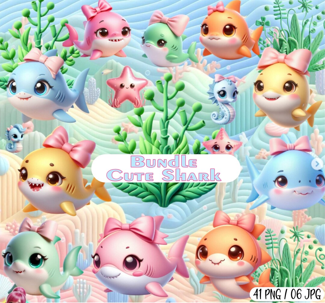 Cute Shark Clipart, Watercolor Ocean, Underwater Nursery Decor, Sea ...