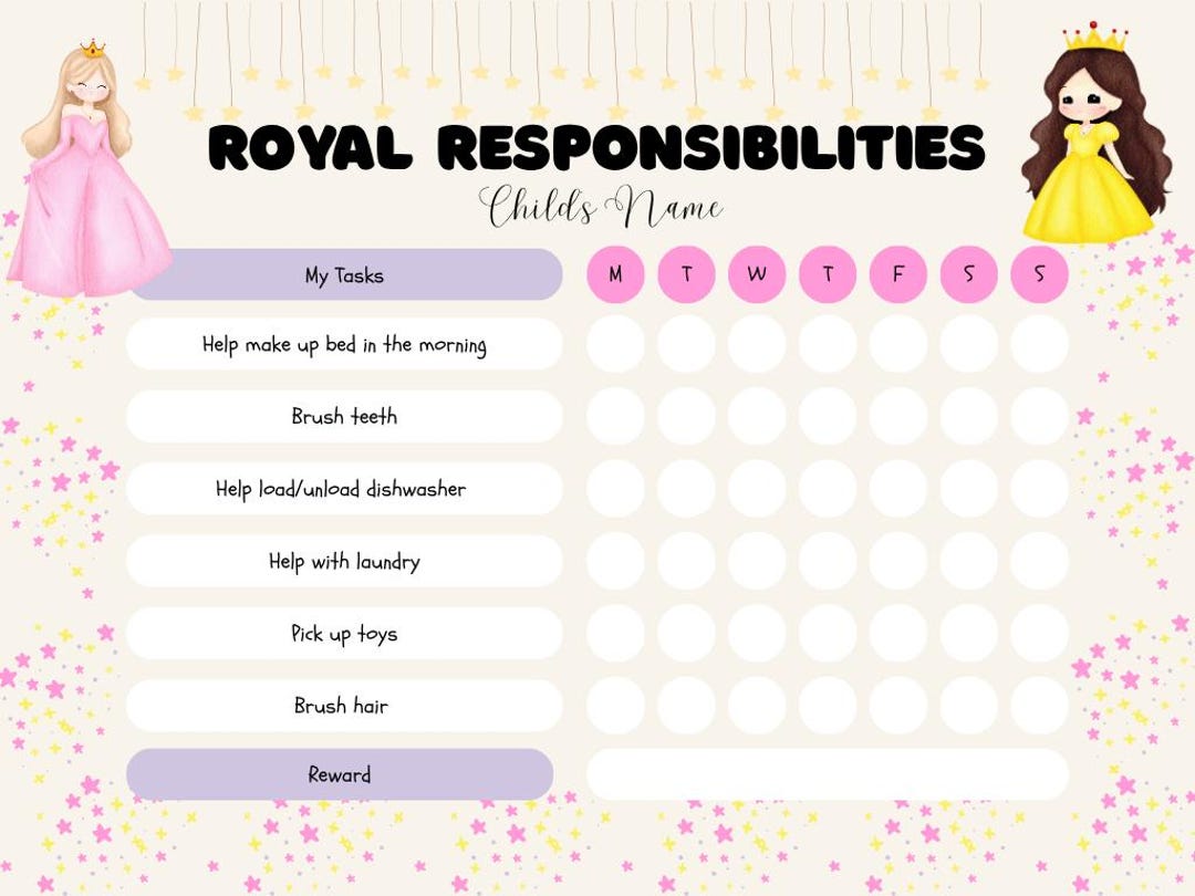Child's Chore Chart - Princess Theme - Etsy