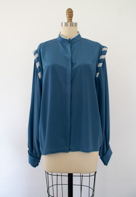 80s Silky Quilted Blouse Vintage Puff Sleeve Blouse … Gem