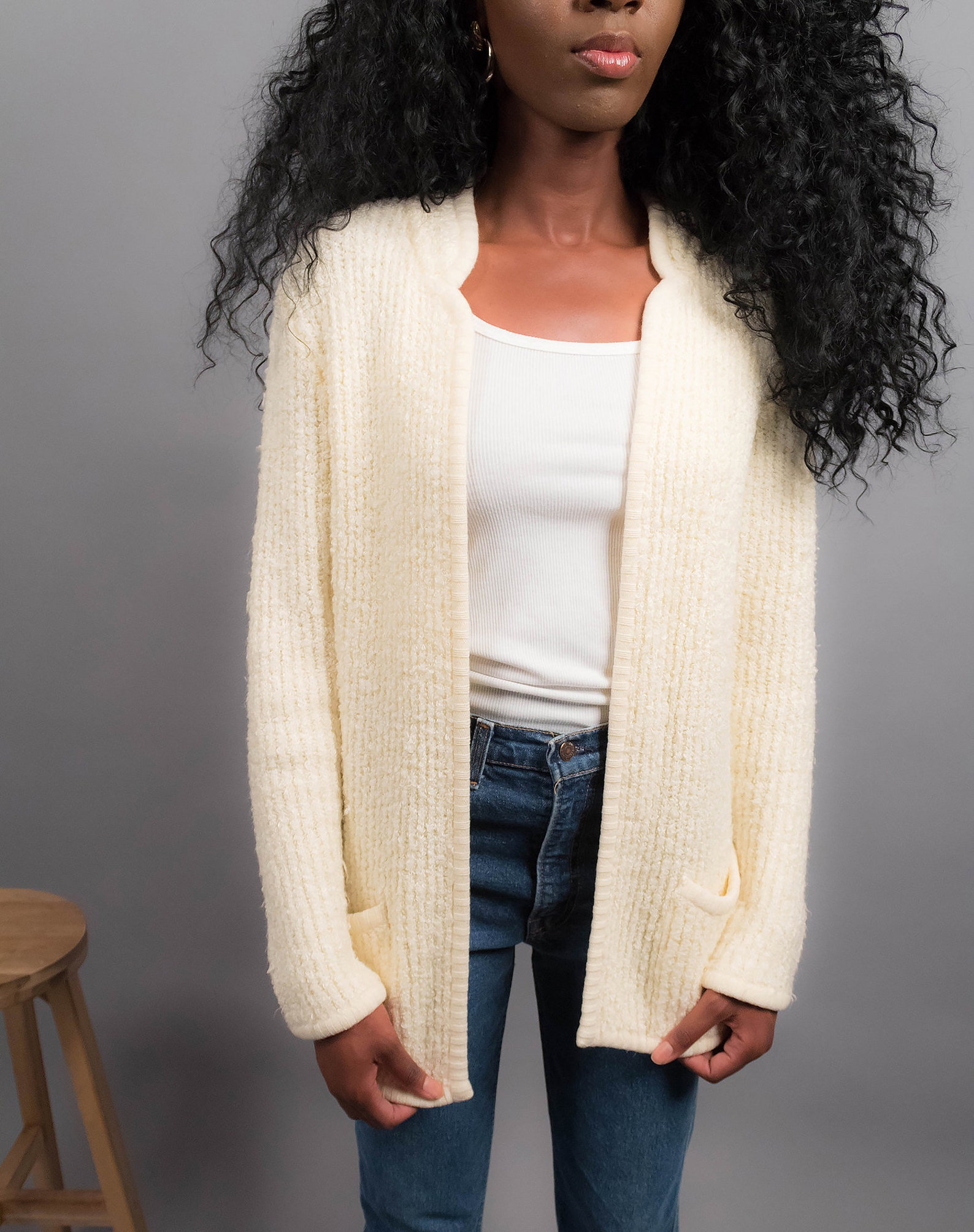 Chunky Knit Cardigan / Minimal Cream Cardigan / Puff Sleeve - Etsy