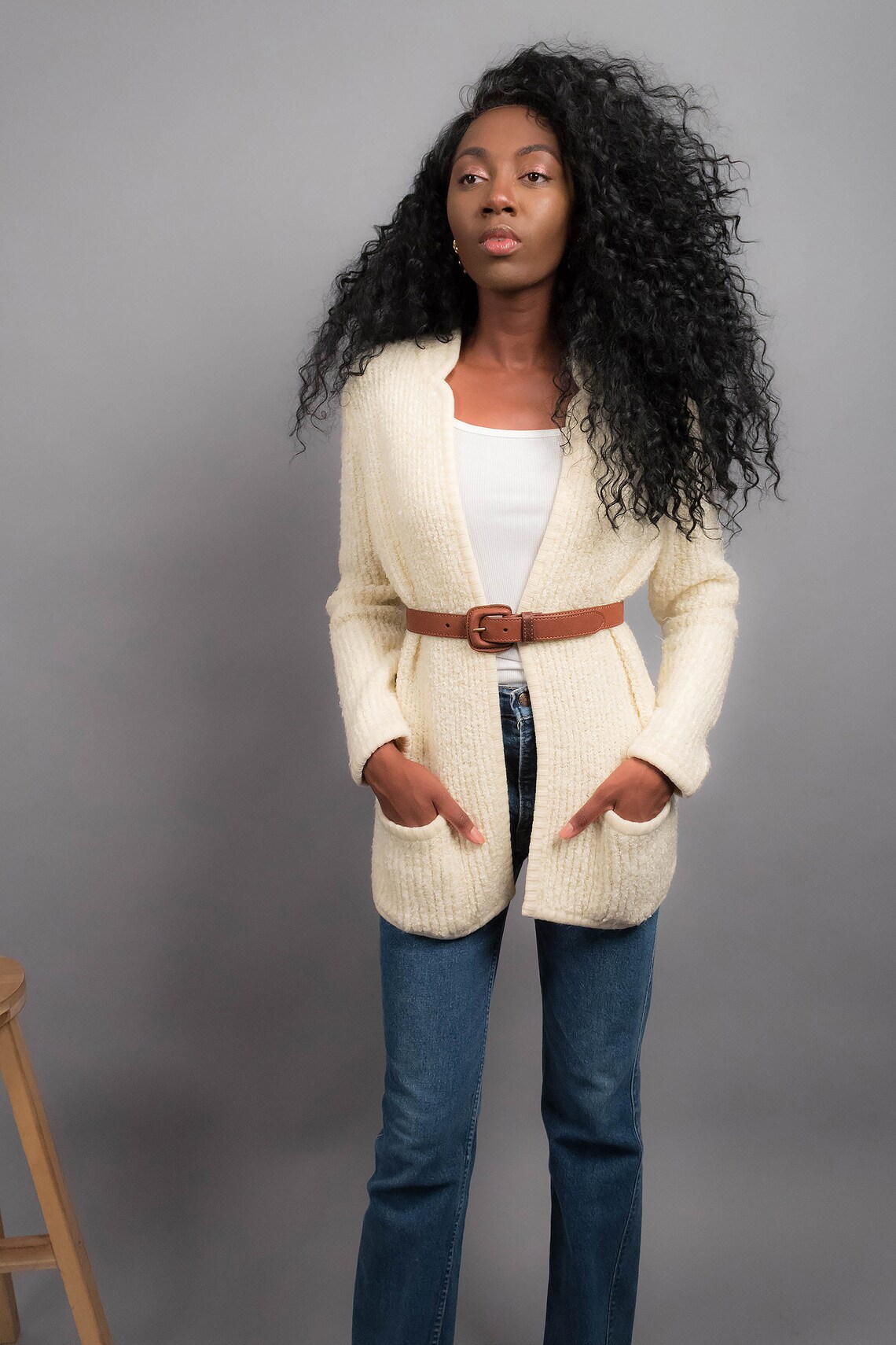 Chunky Knit Cardigan / Minimal Cream Cardigan / Puff Sleeve | Etsy