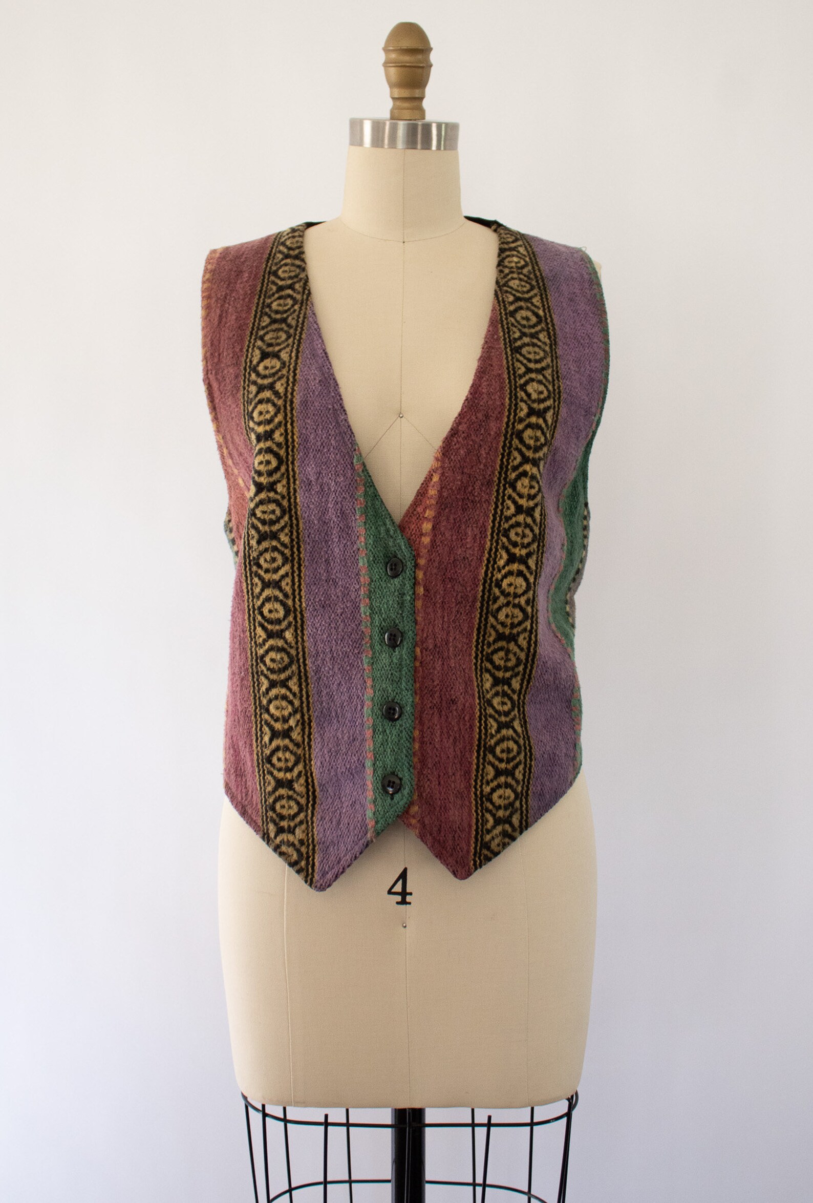 90s Southwestern Woven Cotton Vest, Vintage Boho Waistcoat Vest (S-M ...