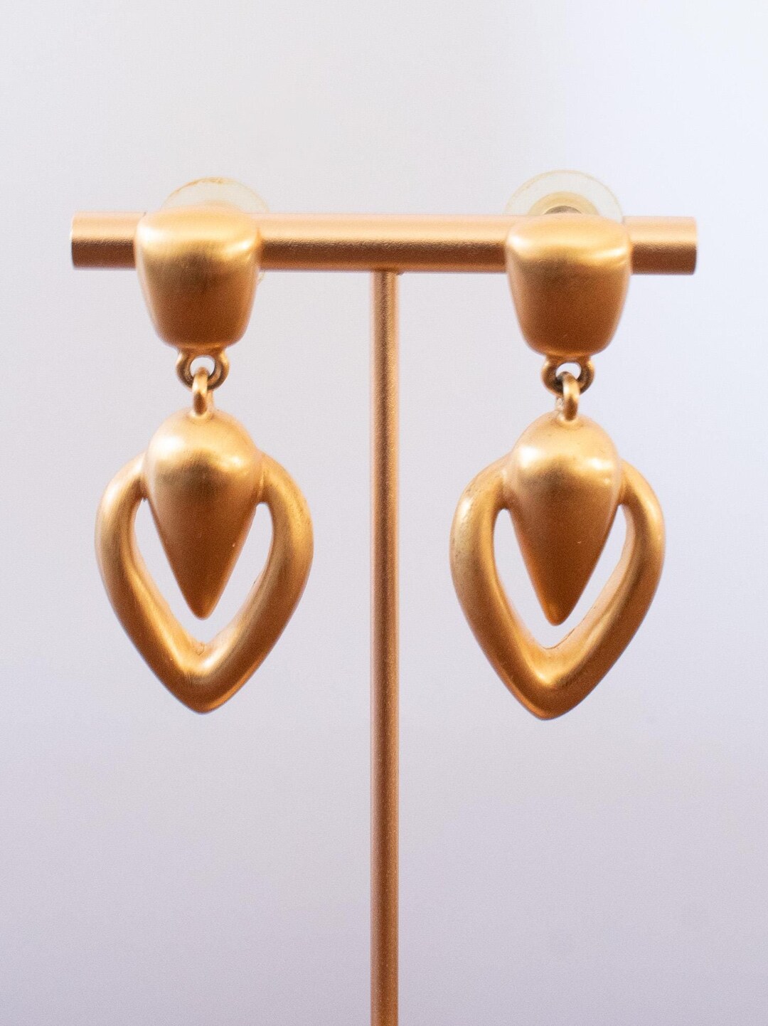 80s Anne Klein Brushed Matte Gold-tone Geometric Statement Earrings ...