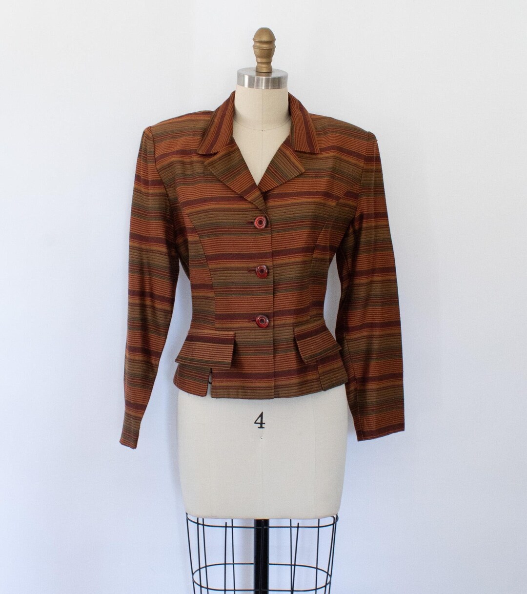 80s Copper Gradient Striped Blazer, Vintage Classic Crop Blazer (XS-M ...