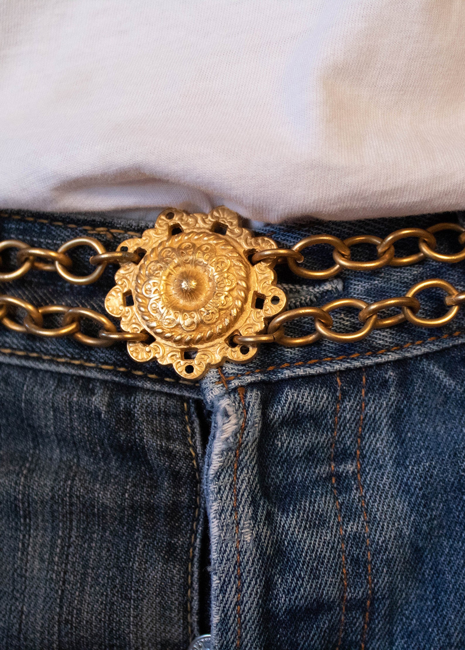 70s Gold-tone Chain Link Medallion Belt One Size - Etsy
