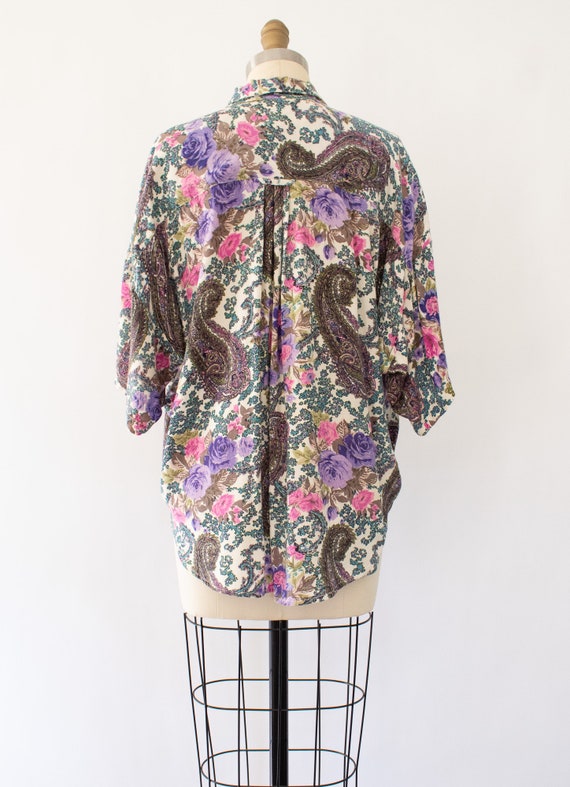 80s Paisley Floral Blouse, Vintage Cottagecore Oversi… - Gem