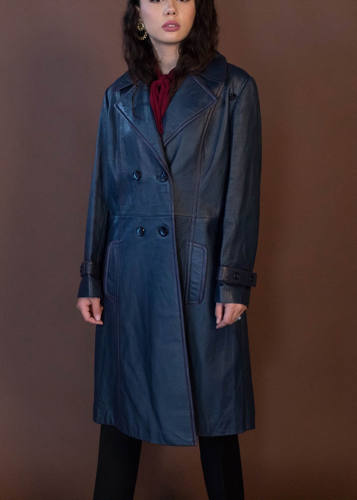 Mod LEATHER Coat. Vintage 70s Leather Coat. Double-breasted - Etsy