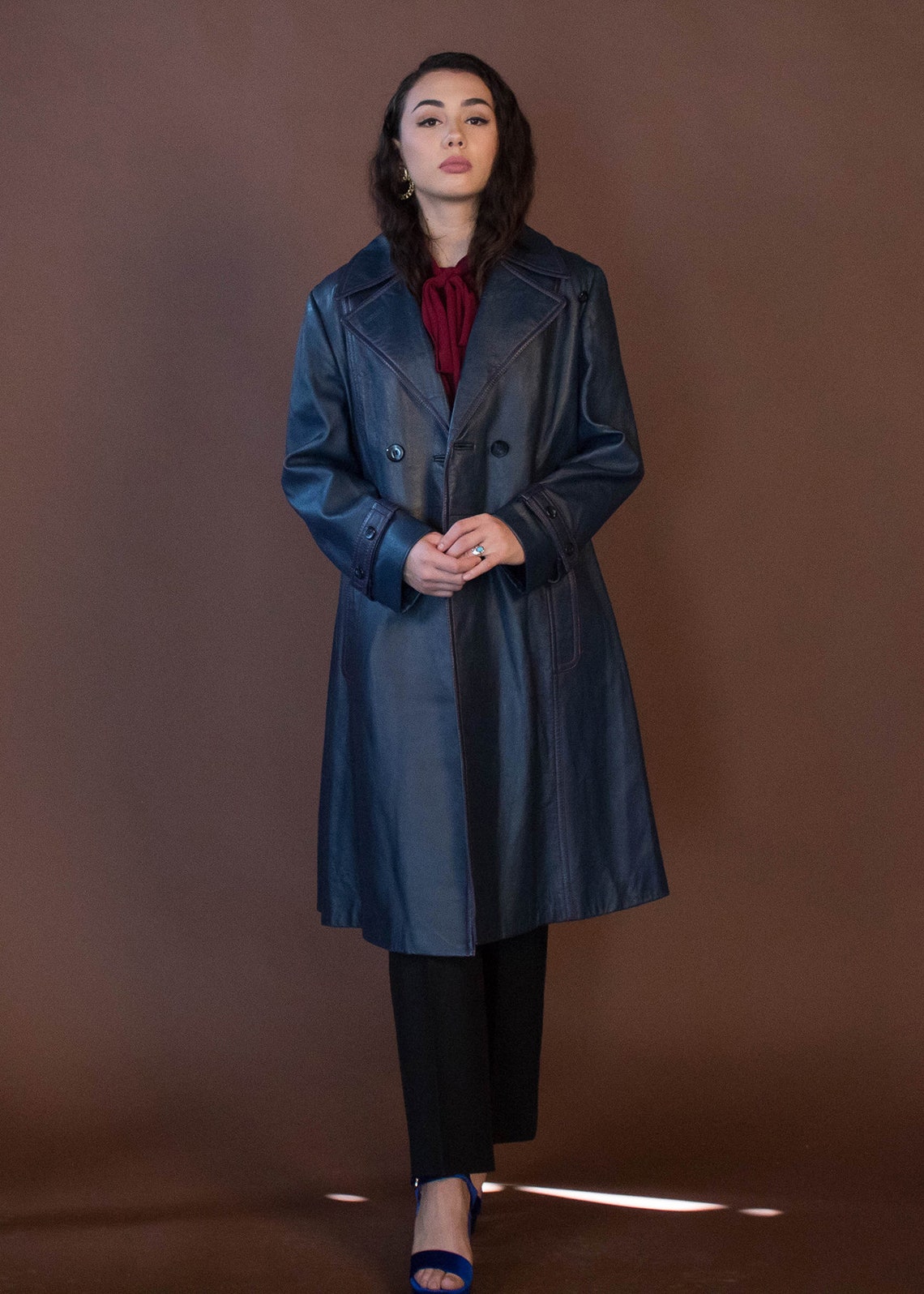 Mod LEATHER Coat. Vintage 70s Leather Coat. Double-breasted | Etsy