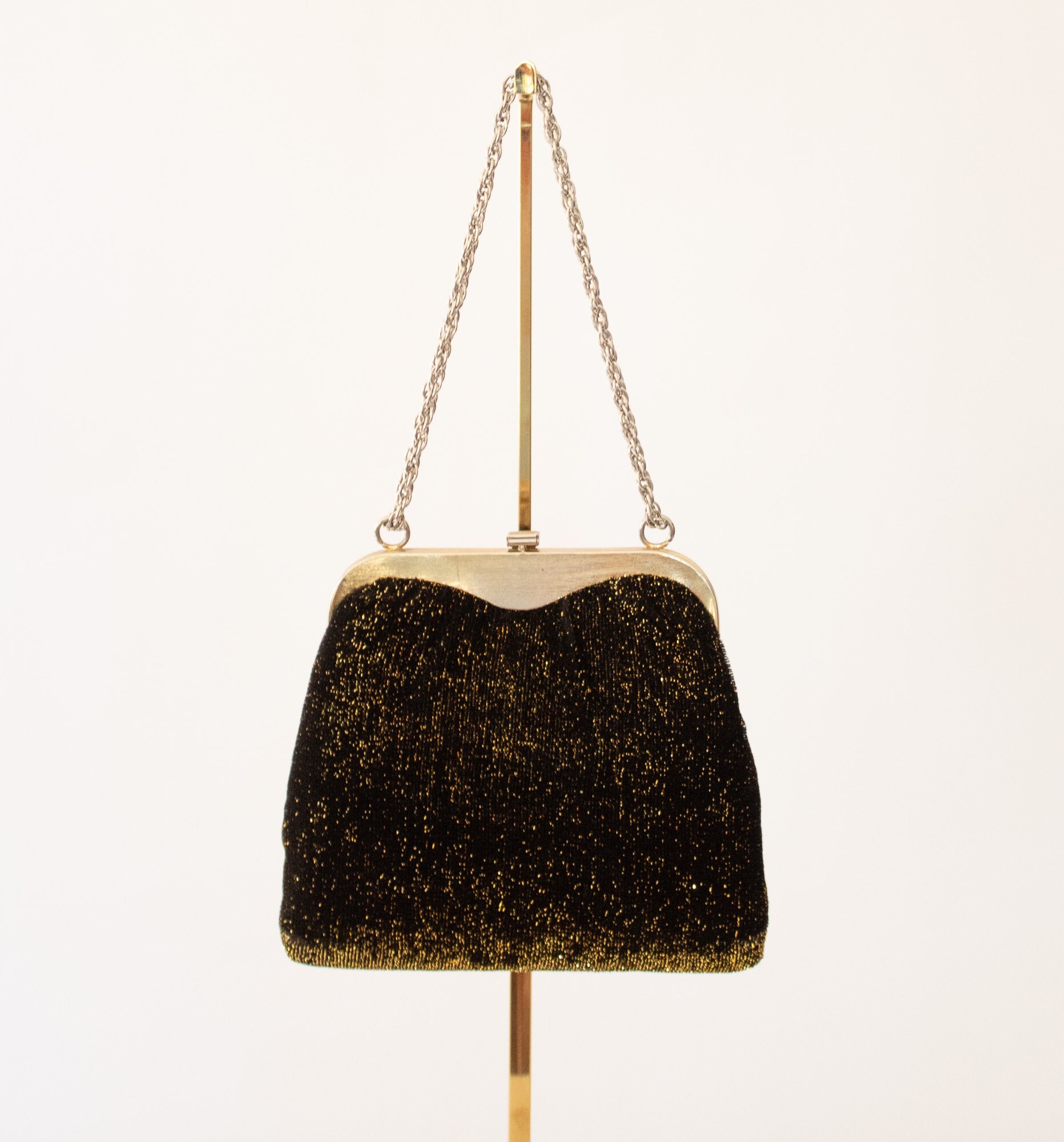 Vintage Black Velvet Gold Lurex Disco Bag, 60s Velvet Cocktail Handbag ...