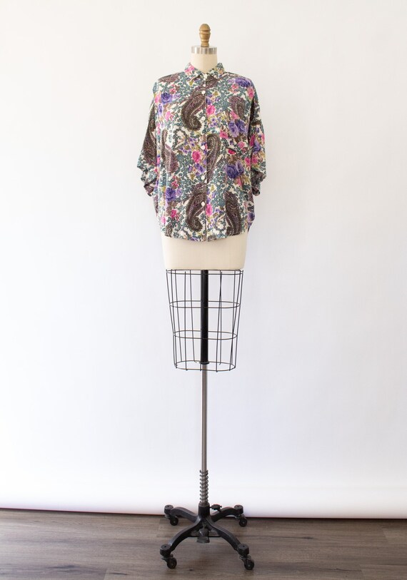80s Paisley Floral Blouse, Vintage Cottagecore Oversi… - Gem