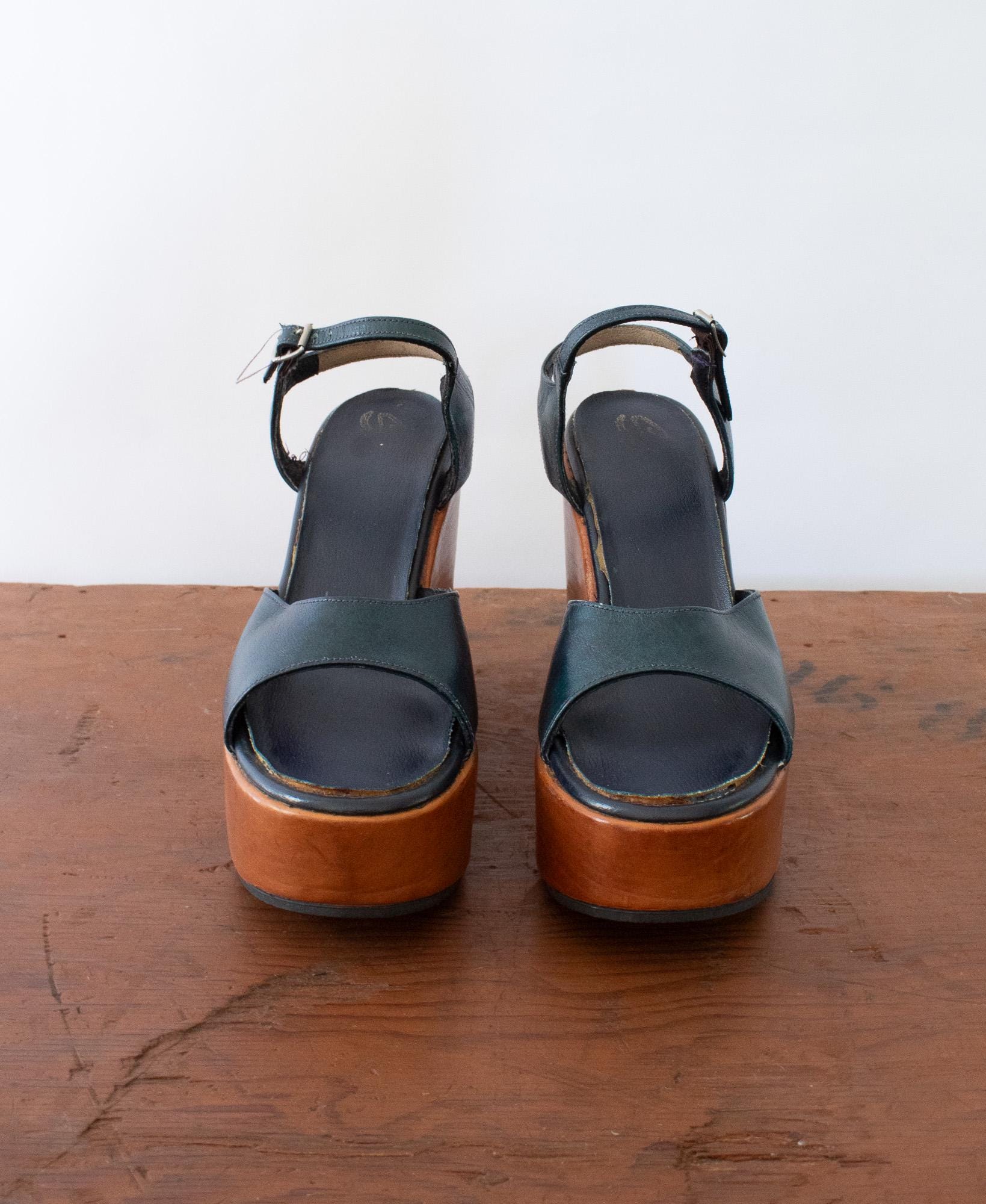 Authentic 70s Glam Platform Sandals, Vintage Boho Disco Platforms (size ...