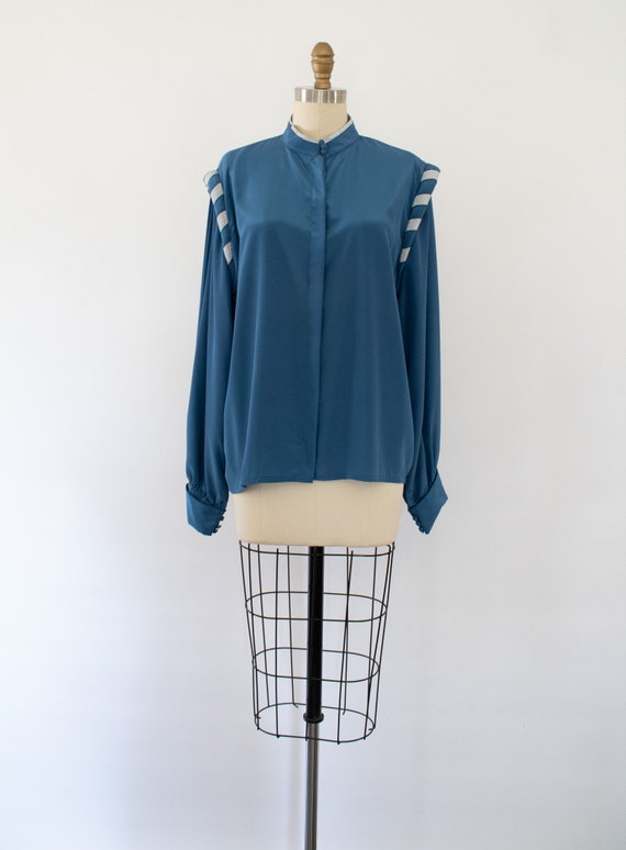 80s Silky Quilted Blouse Vintage Puff Sleeve Blouse … Gem