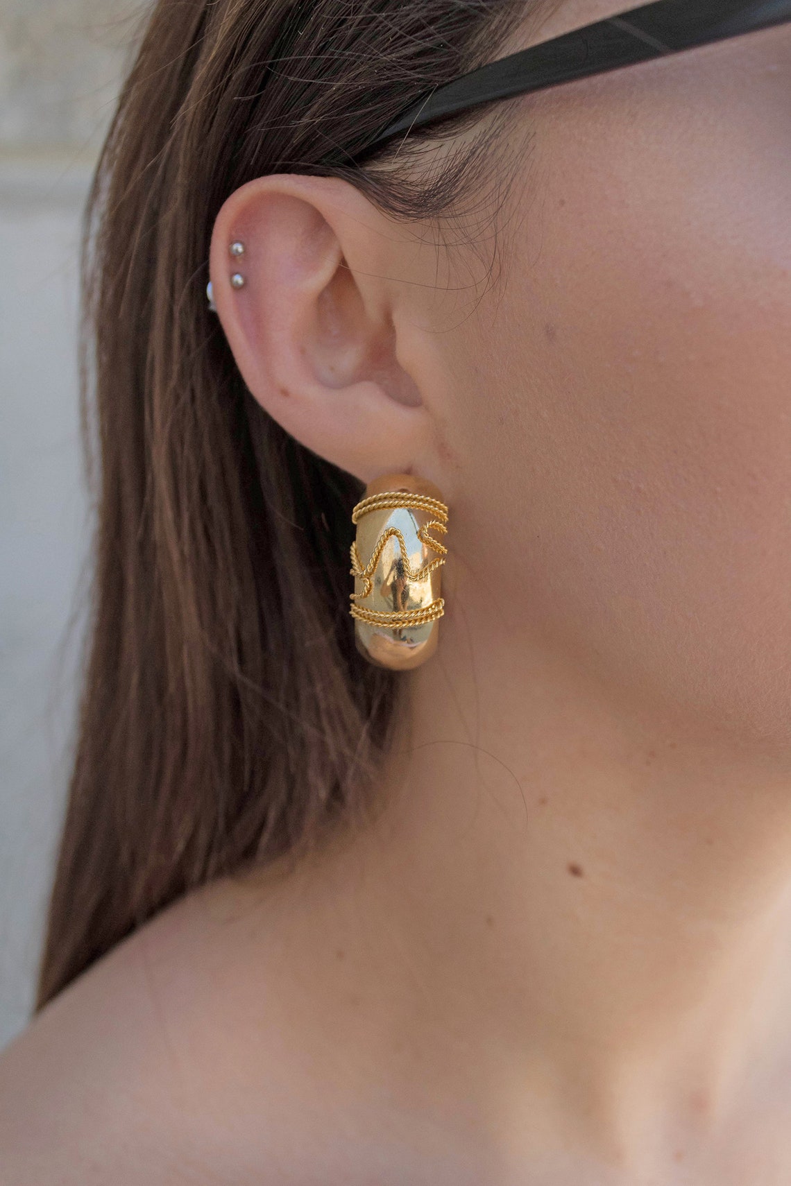 Vintage 80s Hoop Earrings / Wide Hoop Earrings / Vintage 80s - Etsy Sweden