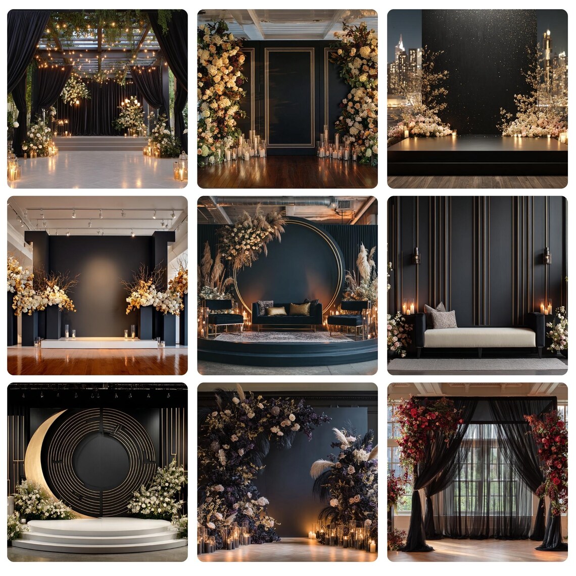 Midnight Black Wedding Backdrops | Romantic Elegant Event Background ...