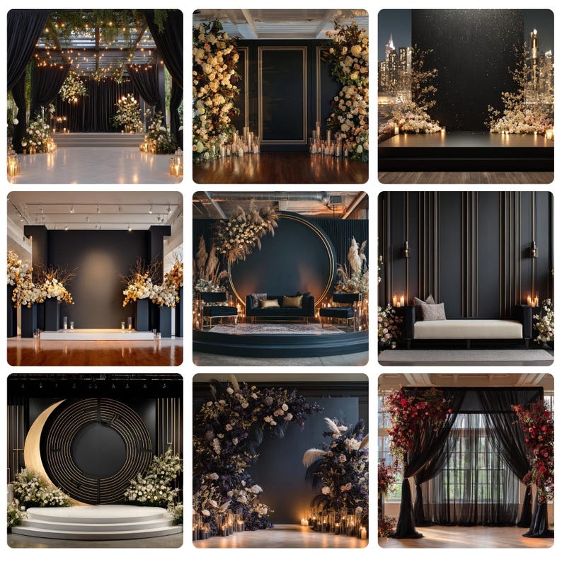 Midnight Black Wedding Backdrops | Romantic Elegant Event Background ...