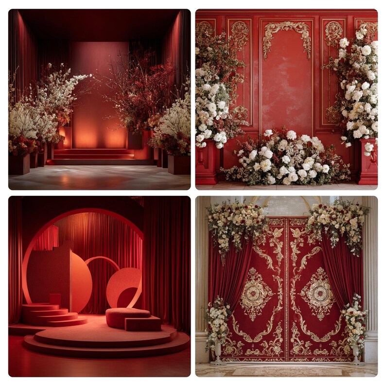 Red Wedding Digital Backdrop for Romantic Photo Editing, Elegant ...