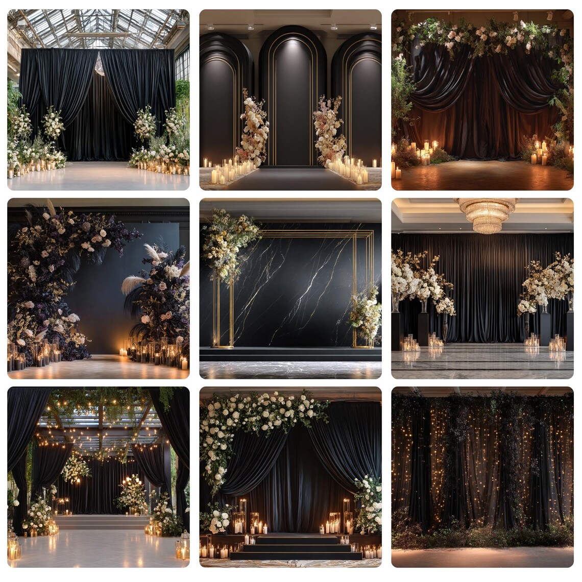 Midnight Black Wedding Backdrops | Romantic Elegant Event Background ...