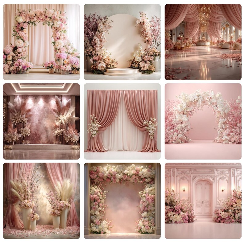 Wedding Digital Backdrop Bundle (488 JPG), Floral Arch Ceremony ...