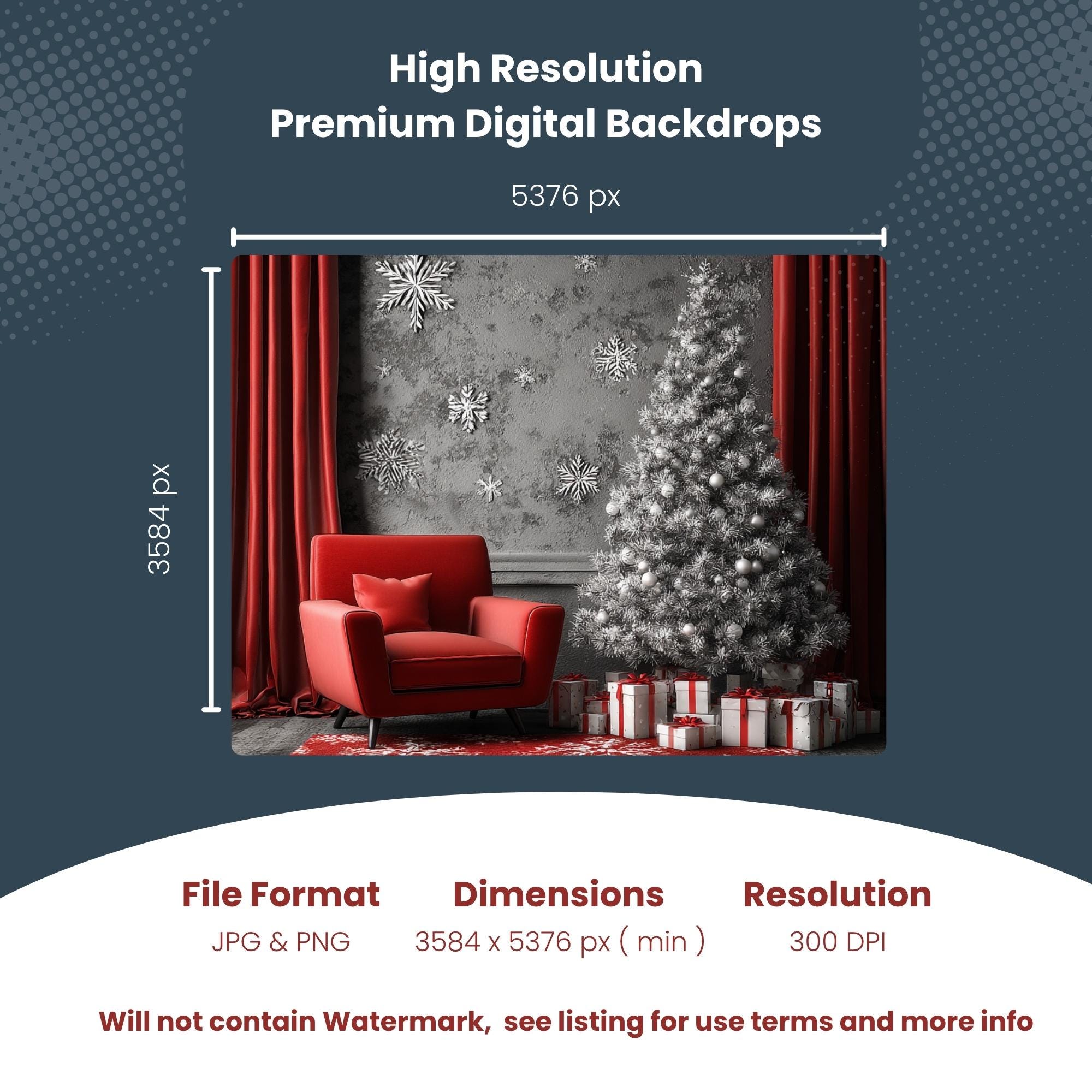 Christmas Red Room Digital Backdrop: Winter Holiday Photography (JPG ...