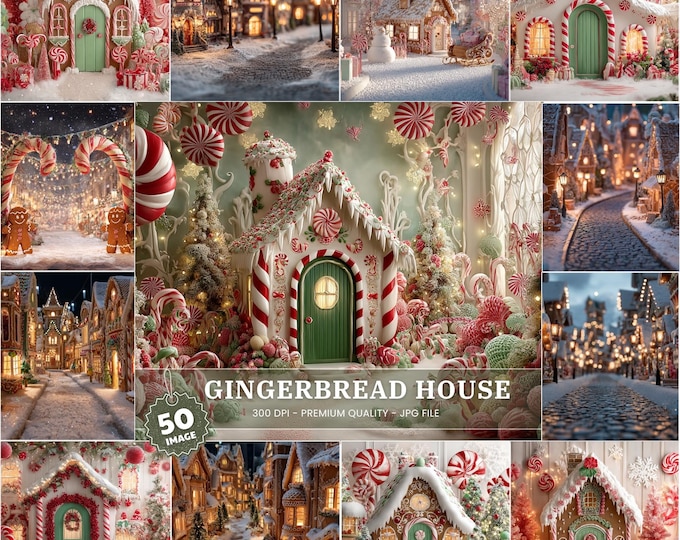 Gingerbread House Christmas Backdrops: Candyland Holiday Scene (digital ...