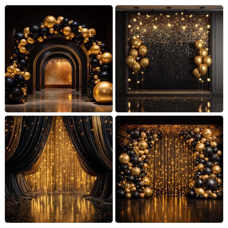Black & Gold Glam Party Backdrops - Etsy