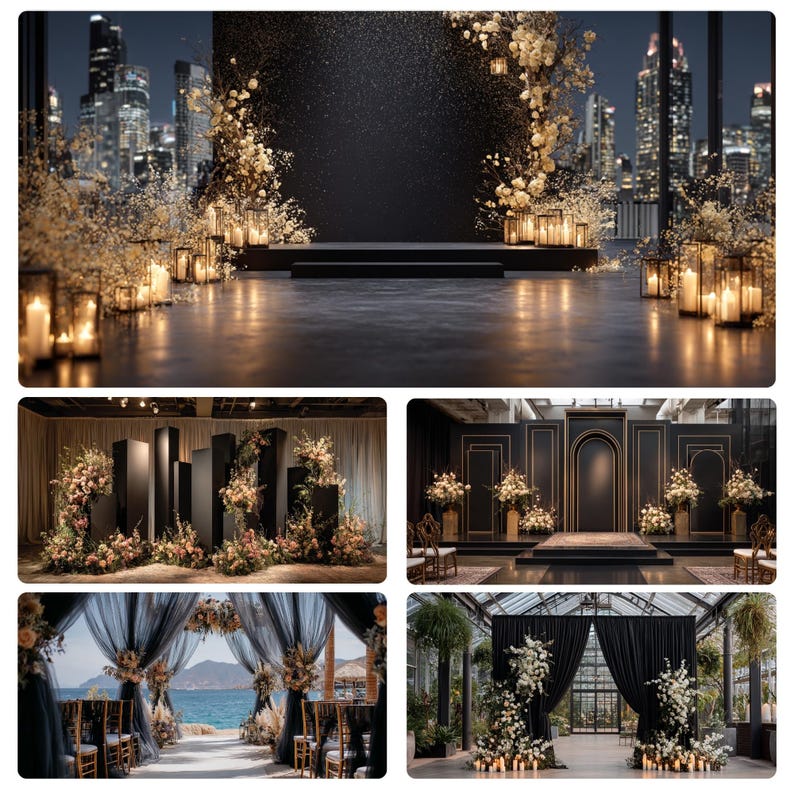 Midnight Black Wedding Backdrops | Romantic Elegant Event Background ...