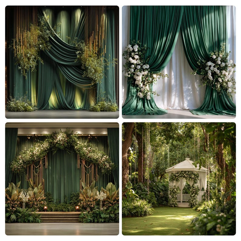 Green Wedding Digital Backdrop, Botanical Ceremony Scene (digital ...