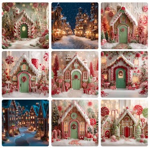 Gingerbread House Christmas Backdrops: Candyland Holiday Scene (digital ...