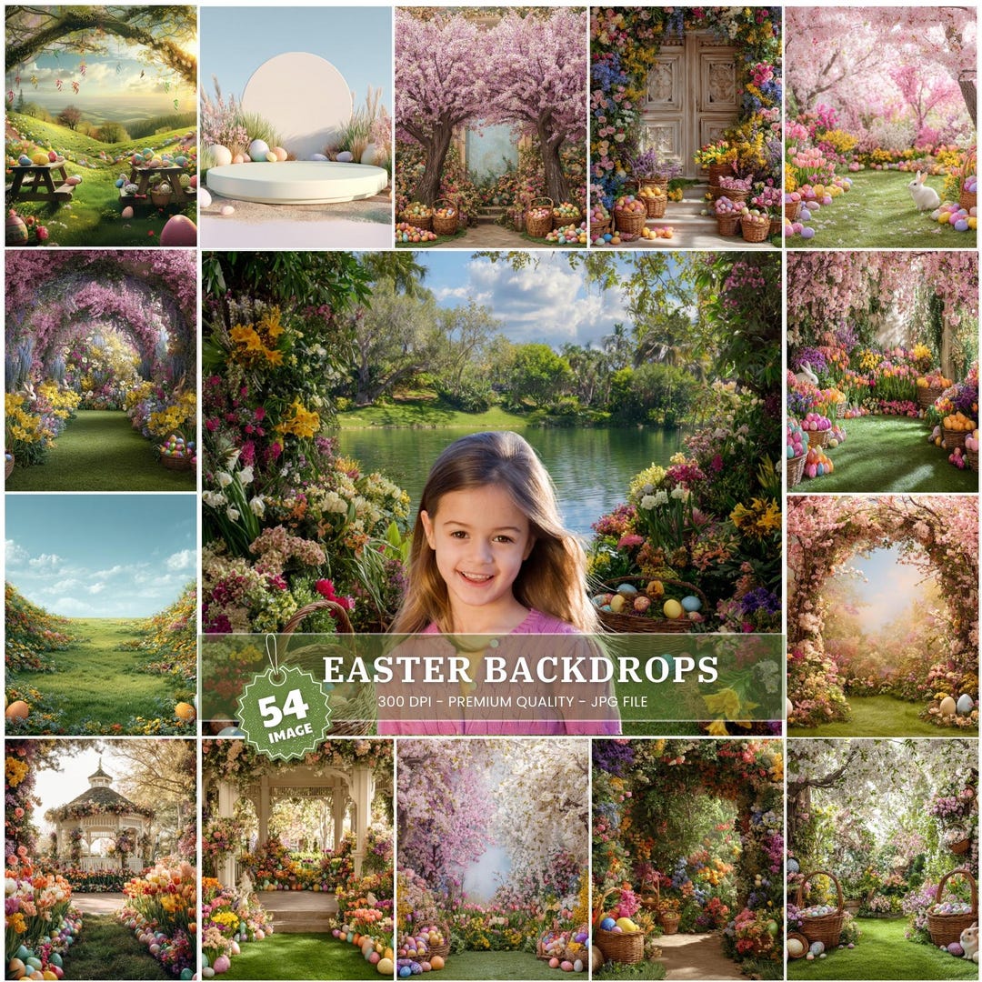 Easter Digital Backdrops | Spring Garden & Pastel Egg Scenes | Instant ...