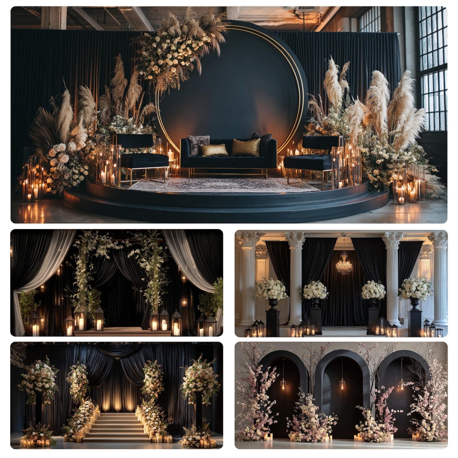Midnight Black Wedding Backdrops | Romantic Elegant Event Background ...