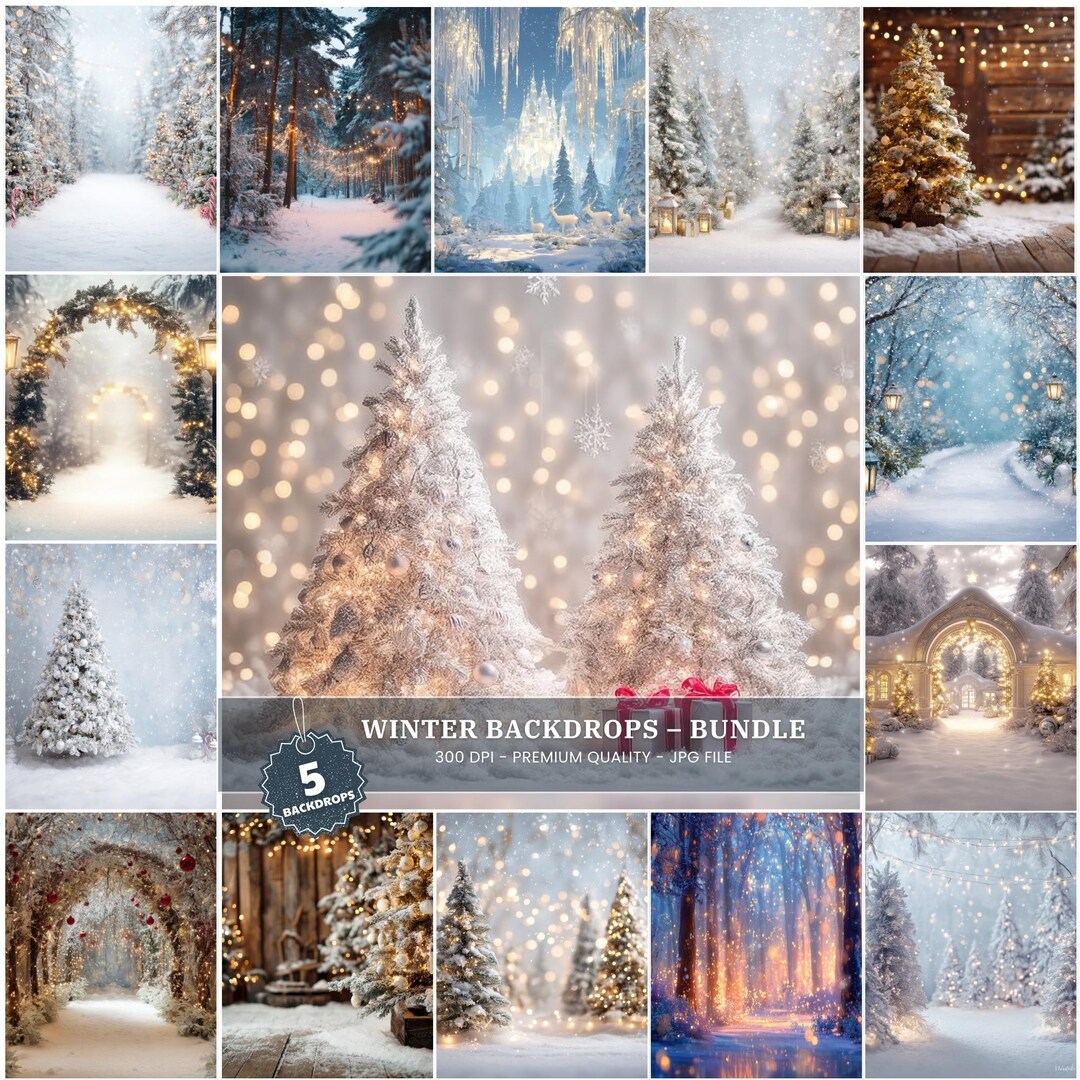 Winter Forest Backdrop Bundle, Snowy Winter Backgrounds, Cozy & Festive ...