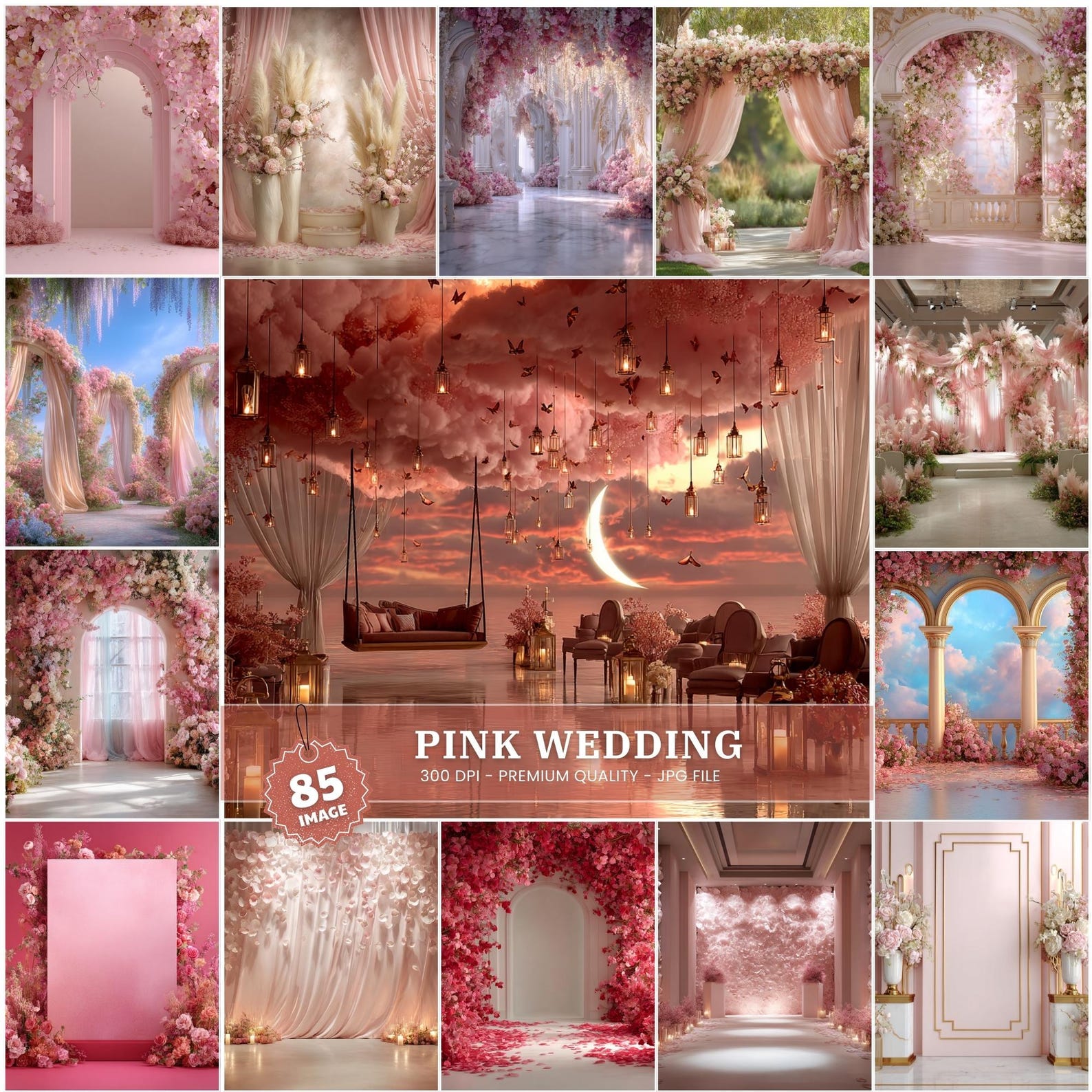 Romantic Pink Wedding Digital Backdrop for Photoshop Editing, Blush ...