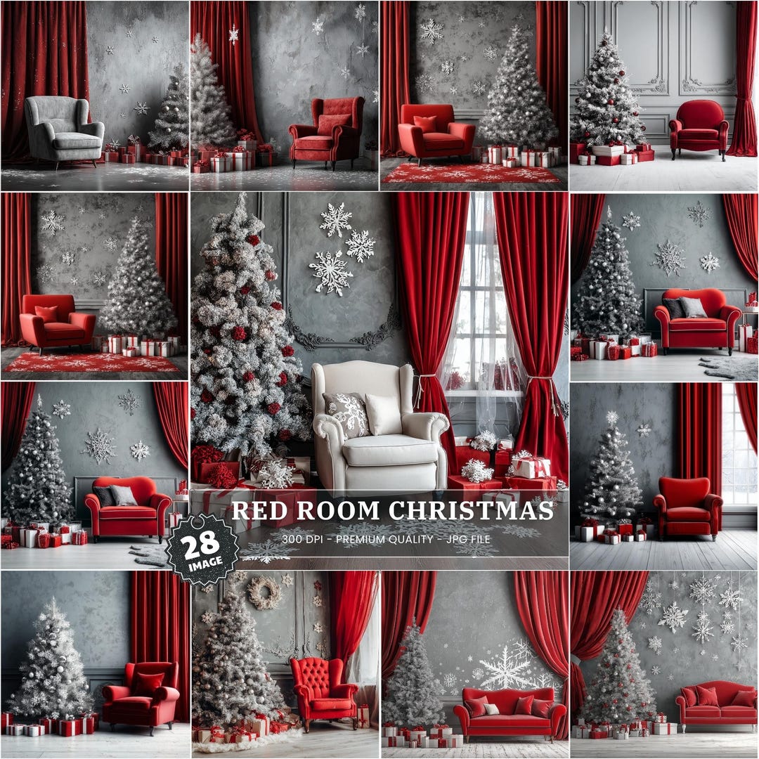 Christmas Red Room Digital Backdrop: Winter Holiday Photography (JPG ...