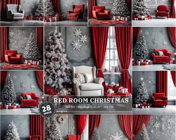 Christmas Red Room Digital Backdrop: Winter Holiday Photography (JPG ...