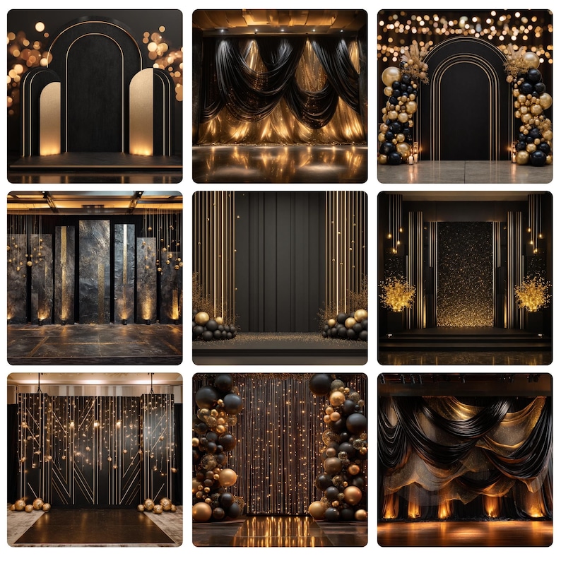 Black & Gold Glam Party Backdrops - Etsy