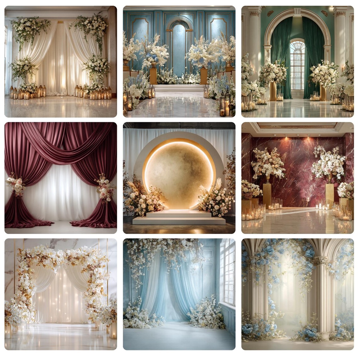 Wedding Digital Backdrops | Romantic Floral Wedding Backgrounds | 200 ...