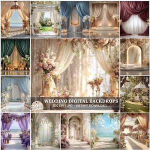 Wedding Digital Backdrops | Romantic Floral Wedding Backgrounds | 200 ...
