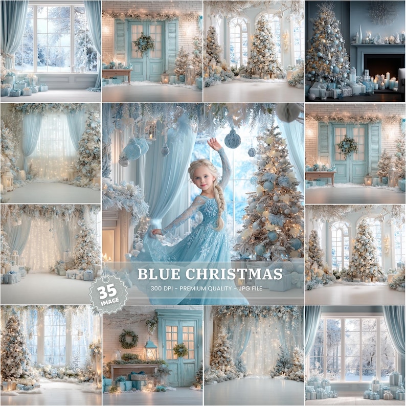 Light Blue Christmas Digital Backdrop: Family Photography Bundle - Etsy