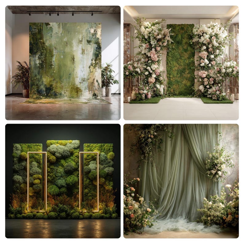 Botanical Green Wedding Digital Backdrop for Photoshop, Outdoor ...
