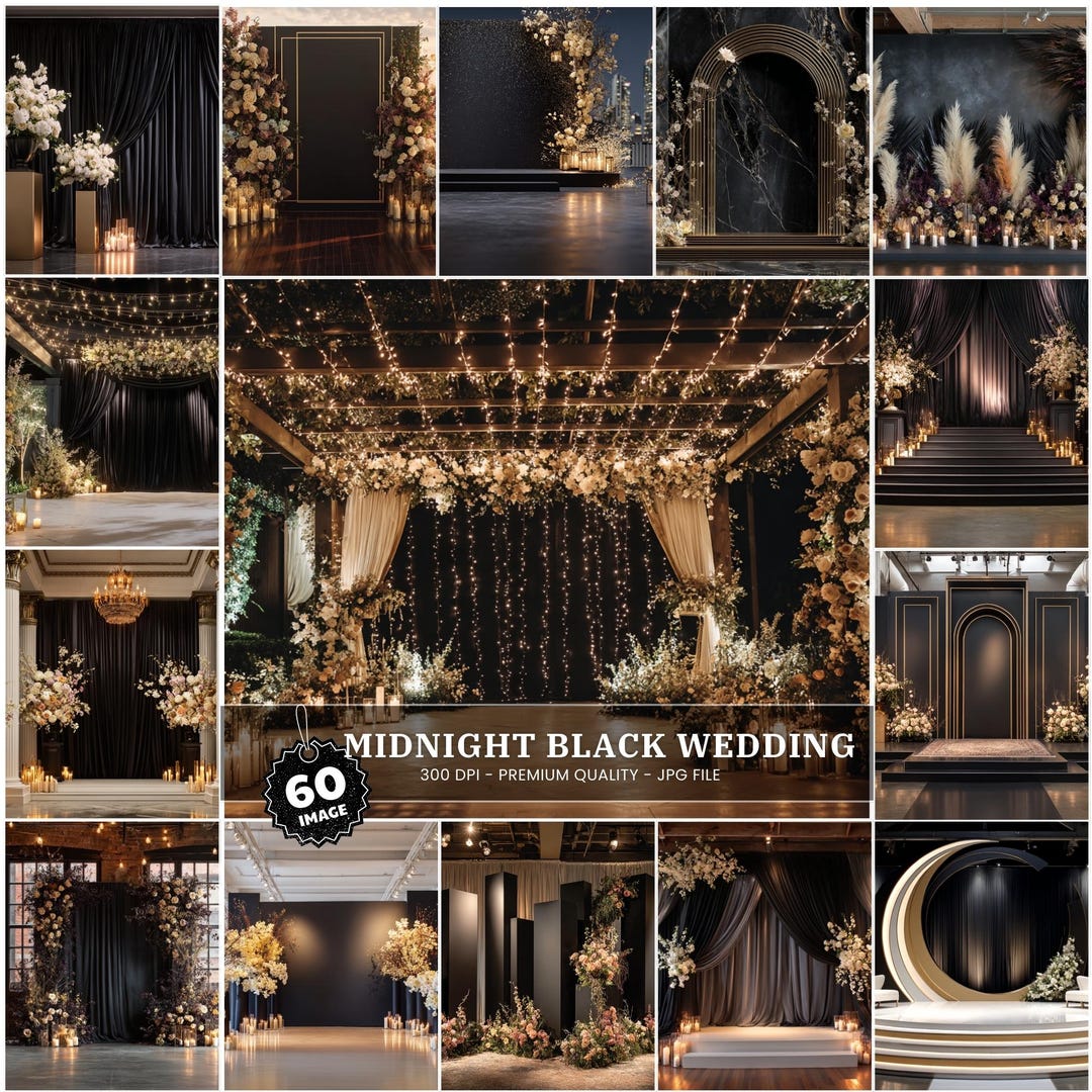 Midnight Black Wedding Backdrops | Romantic Elegant Event Background ...
