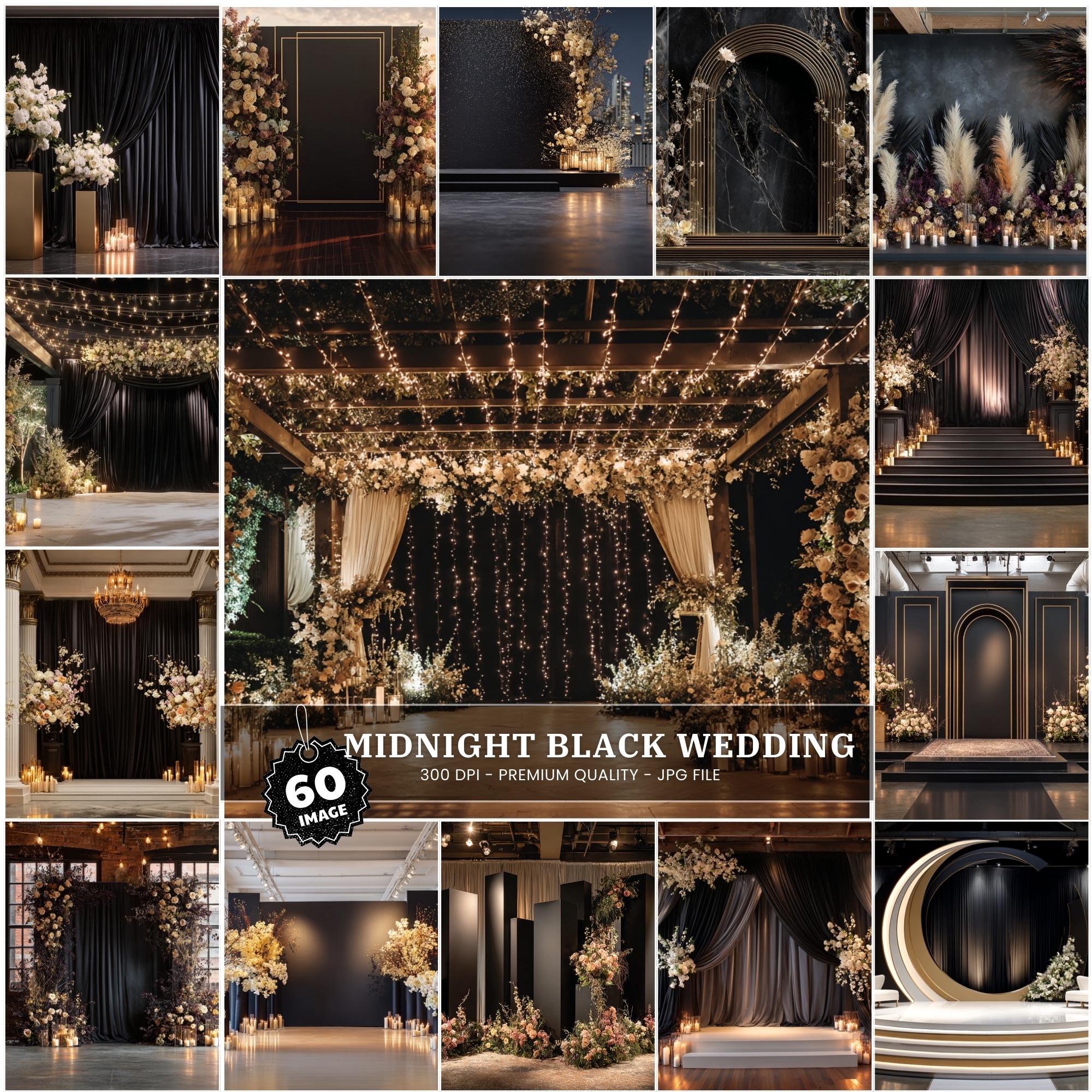 Midnight Black Wedding Backdrops | Romantic Elegant Event Background ...
