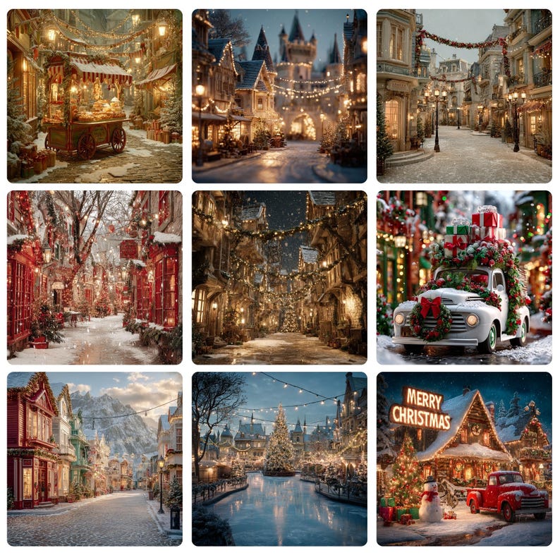 Christmas Town Backdrop, Snowy Village Scene (digital Download) - Etsy